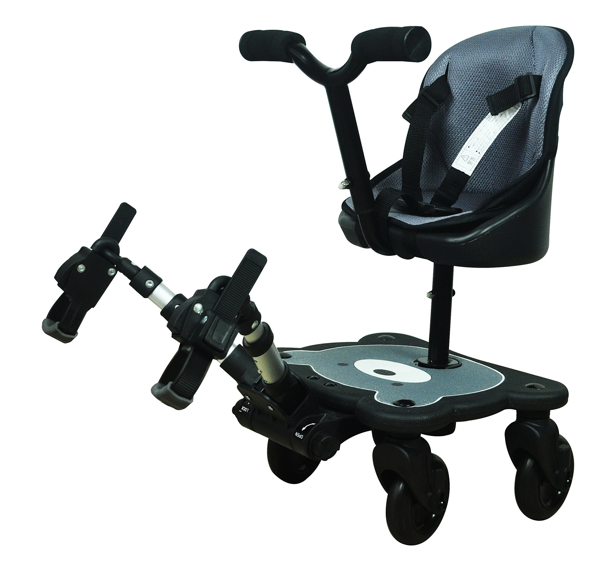 Englacha 2-in-1 Cozy 4-Wheel Rider, Black - Child Rider Stroller Attachment with Saddle Seat and Standing Platform - Universal Fit for Most Prams - Quick and Easy to Use - Designed for Safety