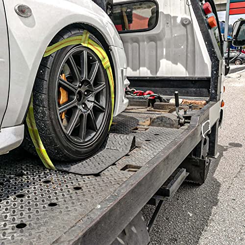 Autofonder 2Pc Tow Dolly Basket Straps with Flat Hook for 14"-17" Tires -10,000 lbs Breaking Strength Tire Bonnet&Tire Net -2β Over Wheel Car Basket Tie Down Straps with Axle Straps,Carrying Bag