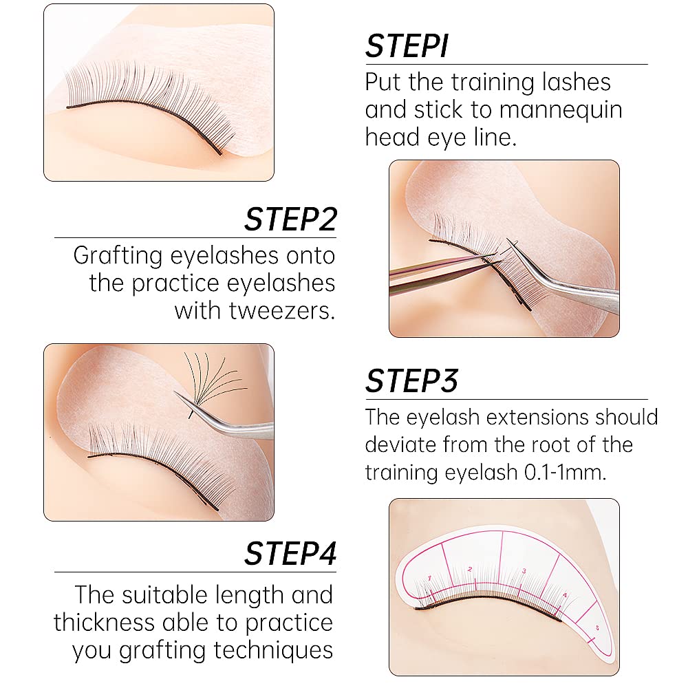 25 Pairs Practice Eyelashes Training Lashes Self-adhesive Practice Lashes With 70 pairs Under Eye Positioning Sticker Pads for Training Eyelash Extension Makeup Beginners (Practice lashes A)