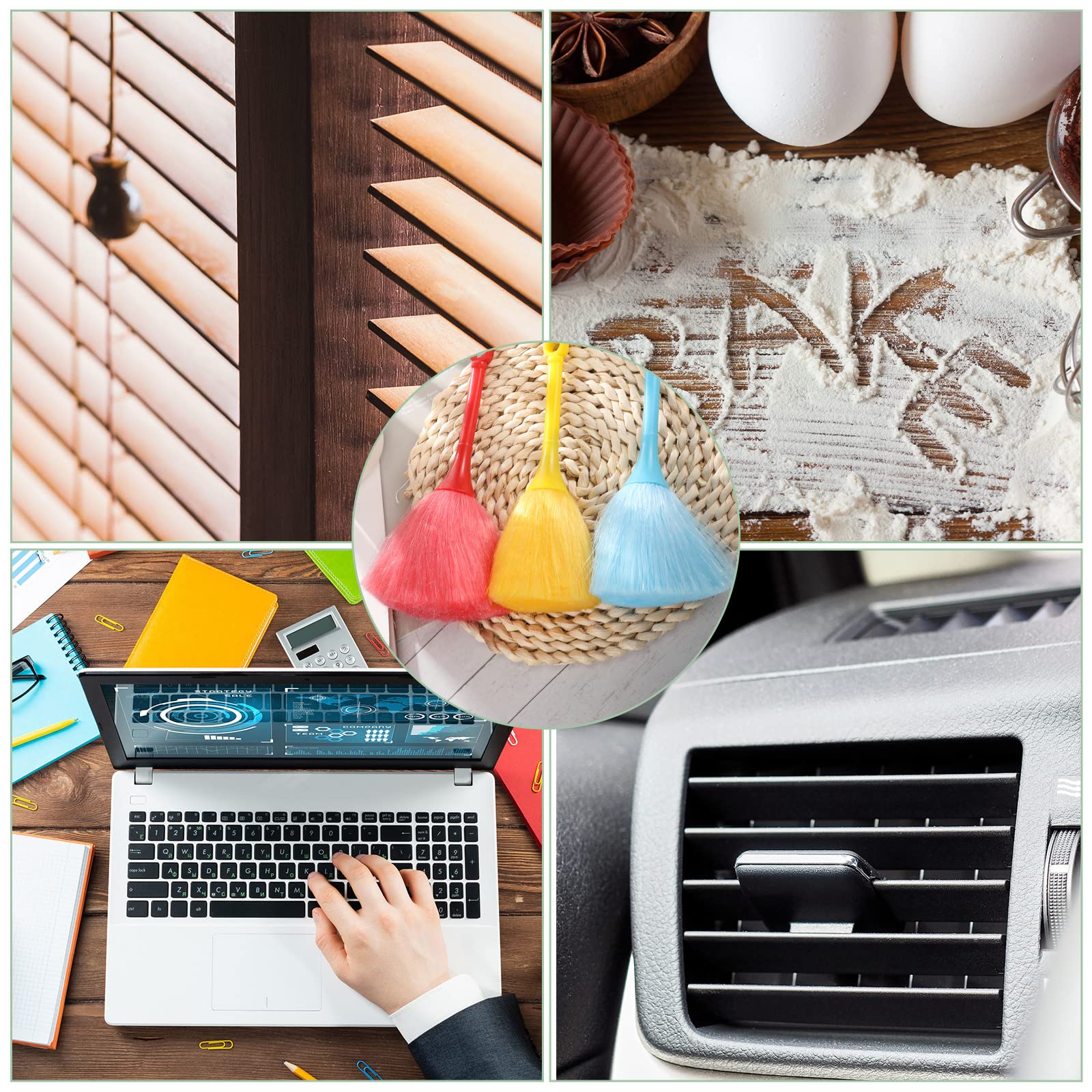 3 Pack Fluffy Microfiber Delicate Kitchen Duster Anti Static Laptop Keyboard Brush Mini Microfiber Duster Small Dusting Wand Multifunction Screen Brush for Electronic Equipment, Blue, Yellow, Red