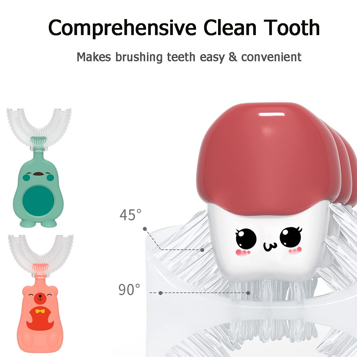 Gycoo Kids U- Shaped Toothbrush Rounded Children U Shape Toothbrush Oral Cleaning Tools for Children Teeth Cleaning Tools 360° Oral Toothbrush for Kids (6-12 Age(D))