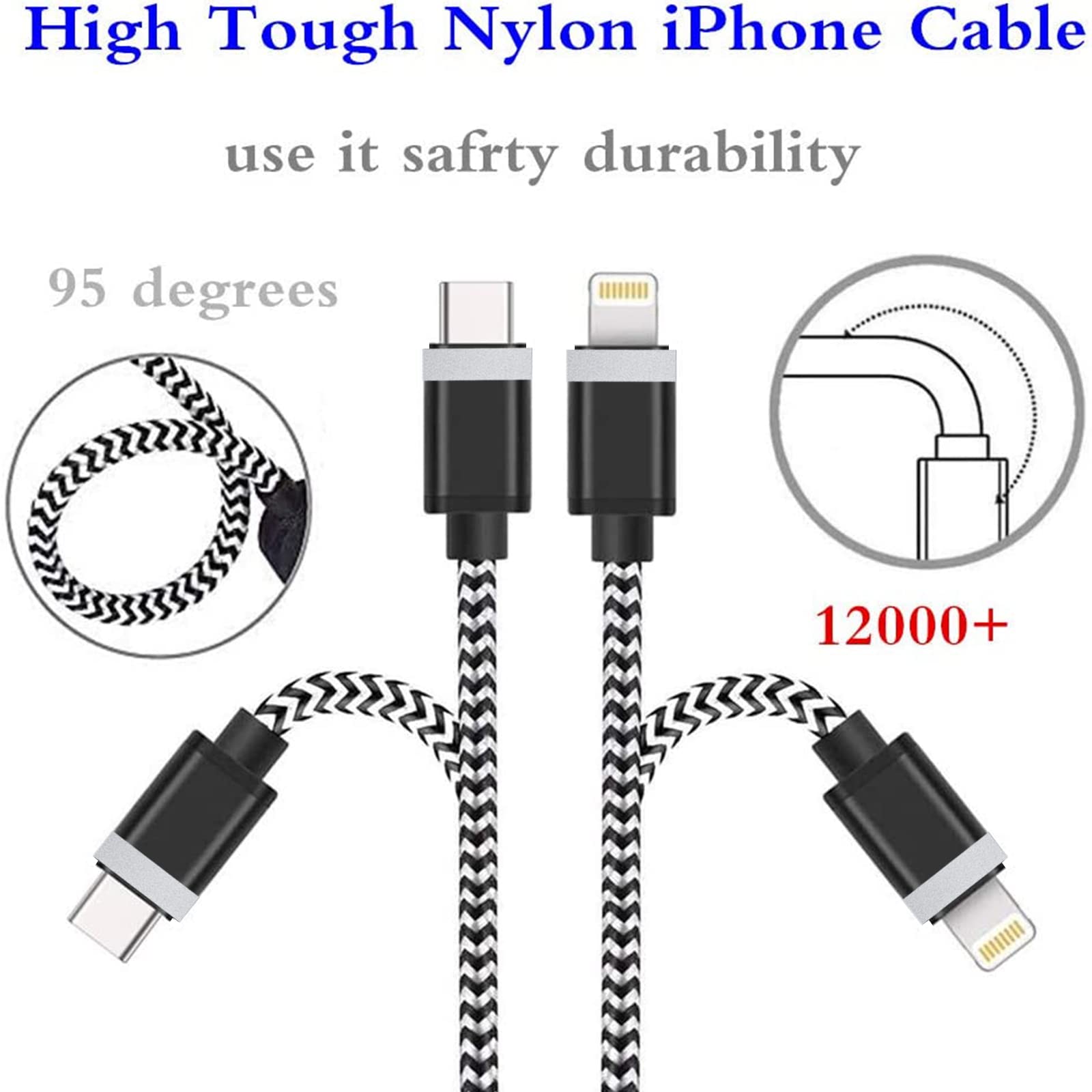 USB C to Lightning Cable iPhone 14 Charger Cable MFi Certified 5 Pack 3ft/6ft/10ft Supports Power Delivery Fast Long Card Data Sync Nylon Braided Compatible iPhone 14/13/12/11/XS/XR/X/8/iPad/iOS