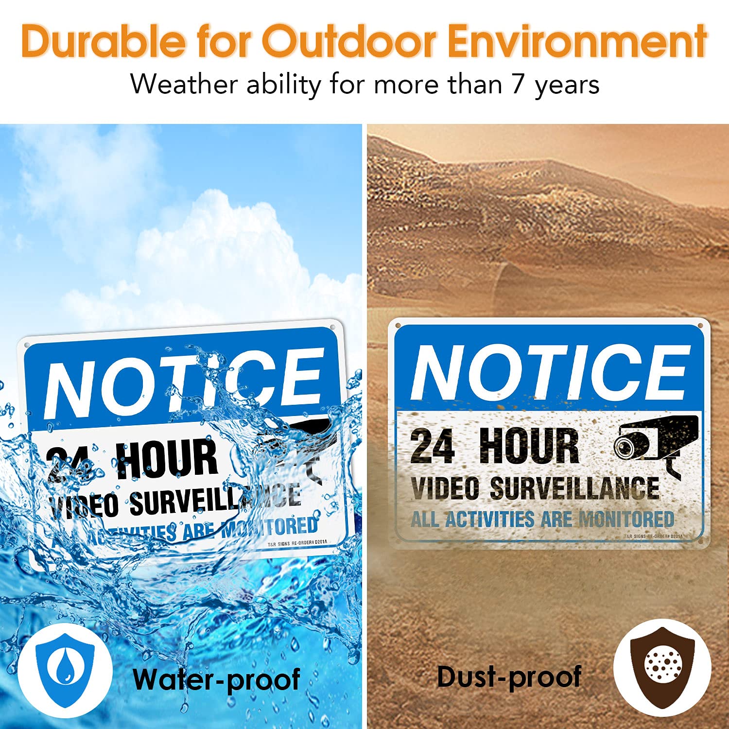 Video Surveillance Sign, All Activities Are Monitored - 2 Pack - 7 x 10 Inches Rust Free .040 Aluminum Reflective - UV Protected, Waterproof, Weatherproof and Fade Resistant - 4 Pre-drilled Holes