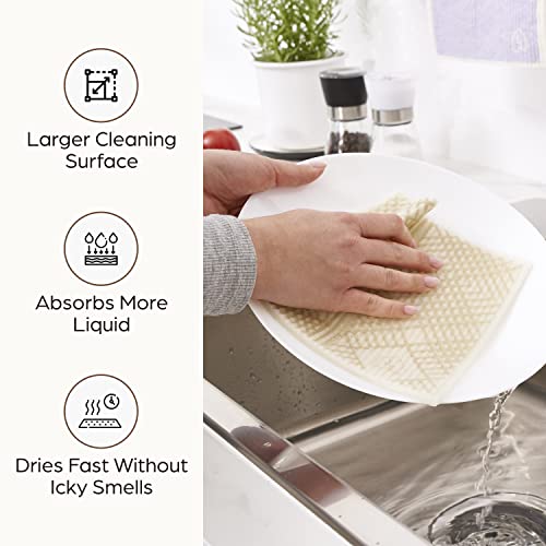 BELLE TERRE Roll-Up Dish Drying Rack & Swedish Dish Cloth Set - Space-Saving Sink Rack (20.5" x 15.5") with Utensil Tray & Reusable Absorbent Cloths - Solid Steel Construction & Cellulose Material