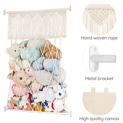 Dahey Over The Door Organizer with 4 Pockets Boho Door and Stuffed Animal Storage Hammock Hanging Toy Storage Organizer for Nursery Kid Playroom Bedroom