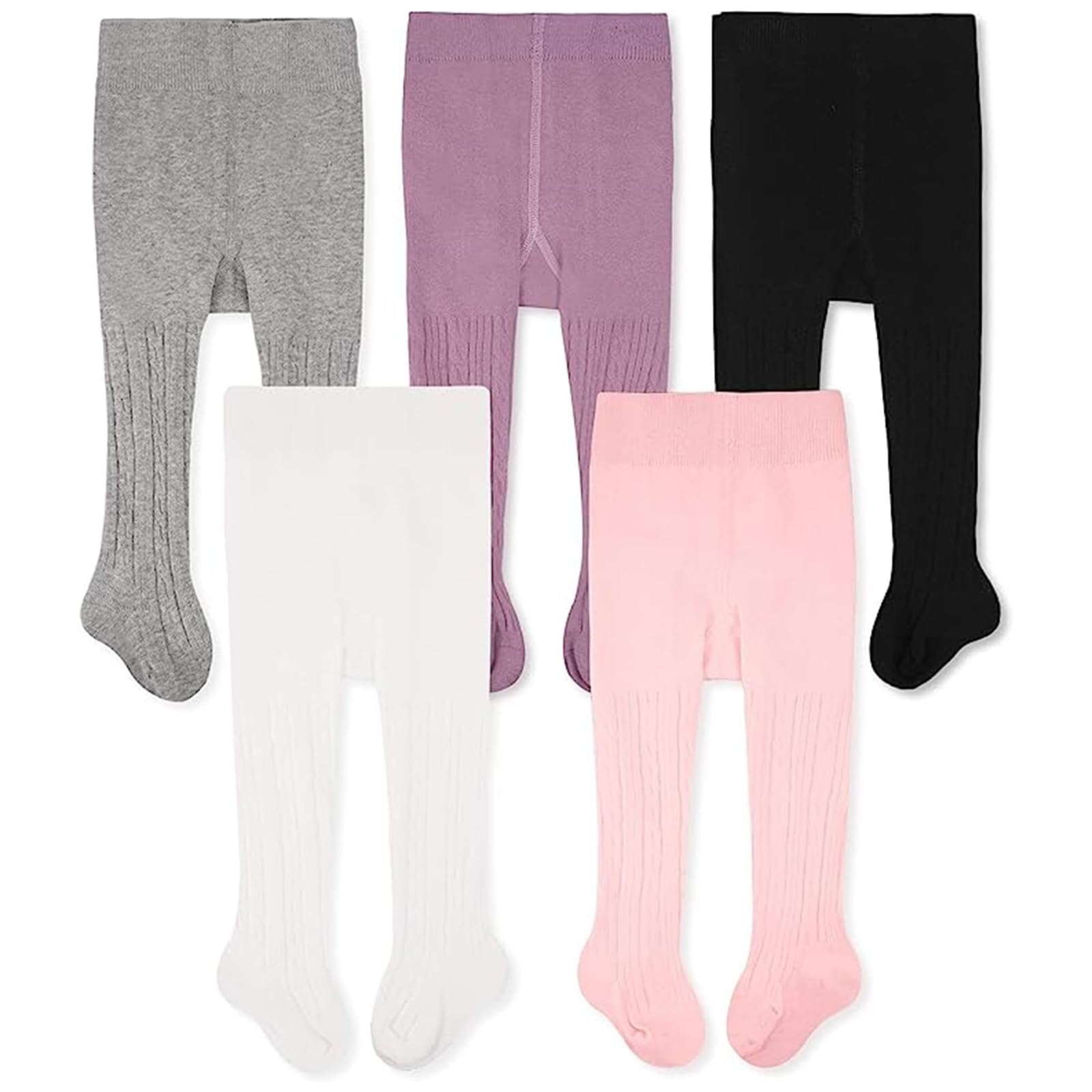 CozyWay Toddler Tights - Girls and Boys Leggins Cable Knit Comfy Cotton Toddlers 2T-4T Multicolor - 5 Pack