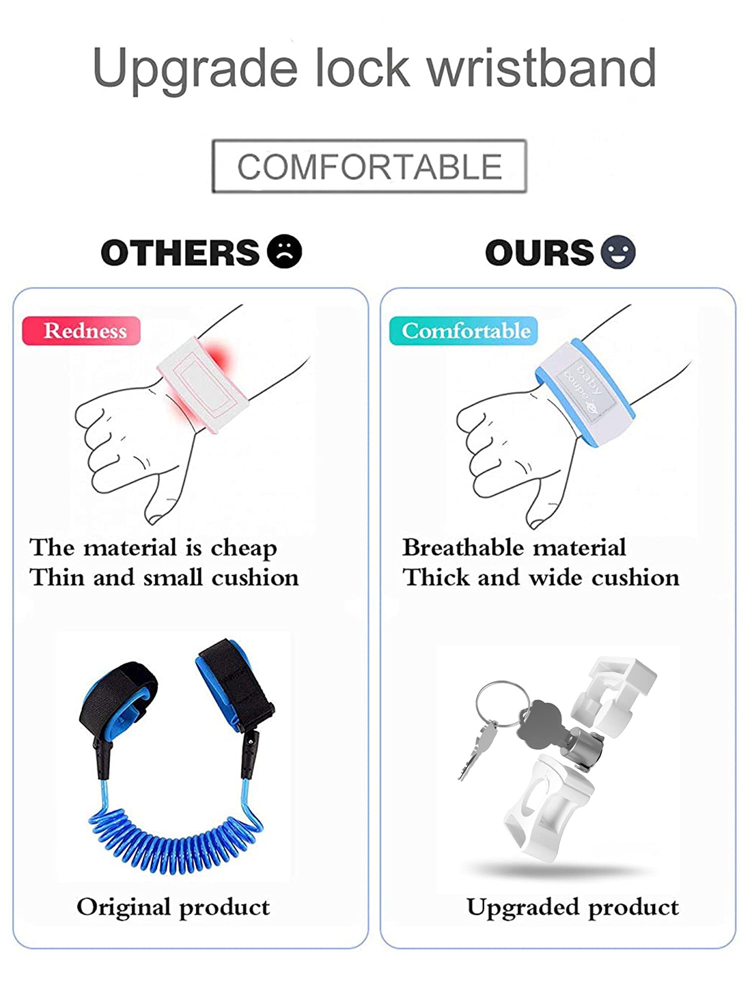 Toddler Harness Walking Leash- Child Anti Lost Wrist Link - Child Safety Harness - Upgrade with Reflective(6.5ft) - for Boys and Girls,Not Easy to Open Without Key (Blue)