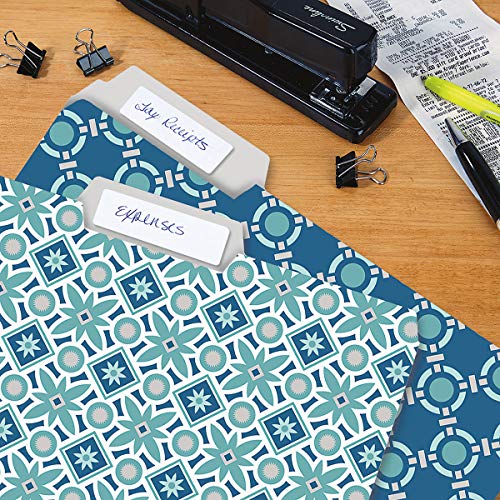 Coastal Blues File Folder Value Pack - Set of 24 File Folders with Staggered Tabs, 6 Designs, Graphic Geometric Print, Office Supplies, Letter Size, 9 ½ x 11 ¾ Inches
