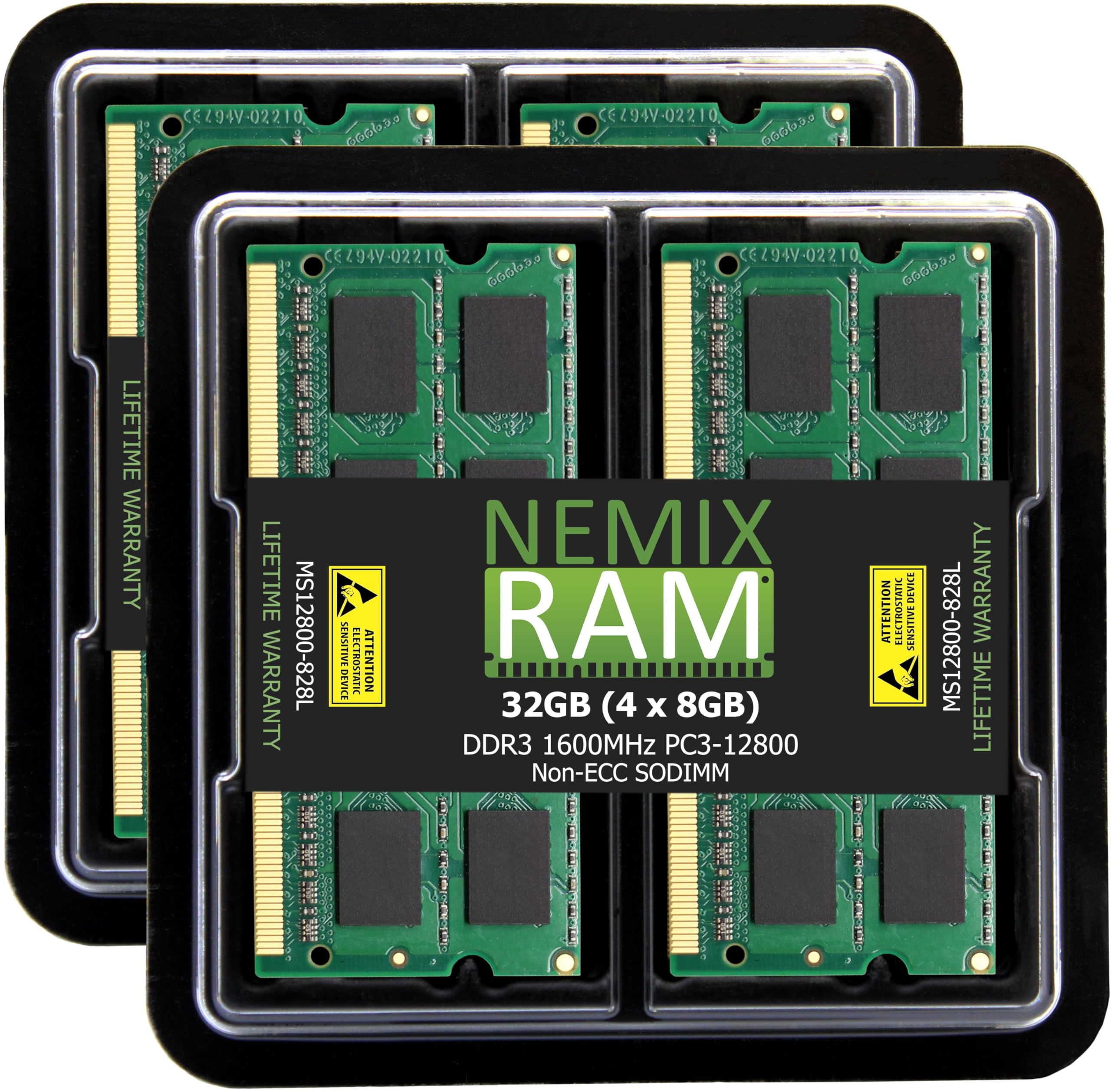NEMIX RAM 32GB (4X8GB) DDR3 1600MHZ PC3-12800 2Rx8 1.35V 204-PIN Non-ECC SODIMM Laptop Memory KIT Compatible with Apple MacBook Pro, iMac, Mac Mini
