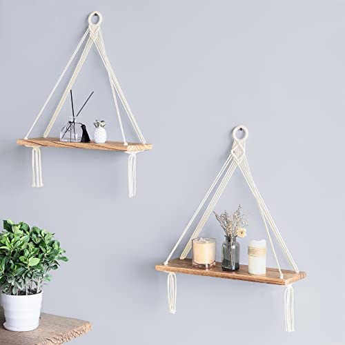 Dahey Stuffed Animal Storage Net Hammock and Macrame Hanging Shelf for Nursery Bedroom Bathroom Living Room Dorm Room