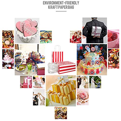 ADIDO EVA 25 PCS Striped Gift Bags Small Red Kraft Paper Bags with Handles for Party Favor (8.2 x 6 x 3.1 In)