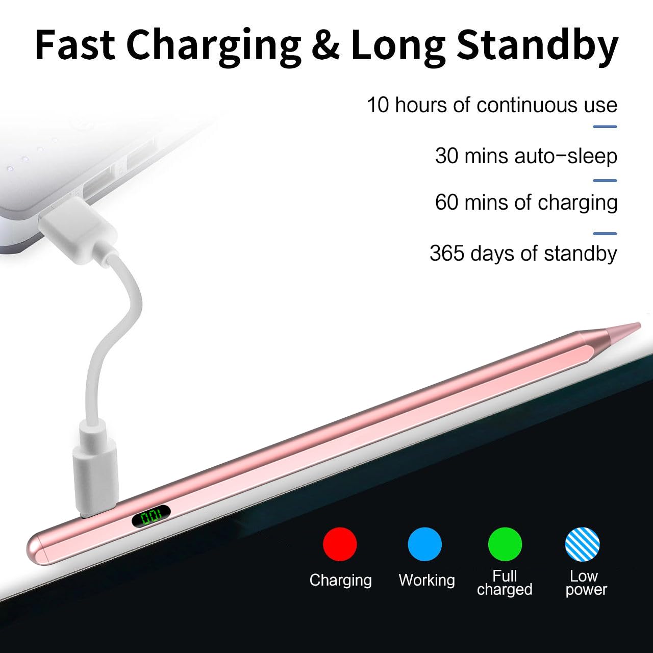 Stylus Pencil for iPad Pro 2024 13/12.9/11 inch M4, with 0.5h Fast Charge Palm Rejection for iPad Air 11/13 M2 6th/5th/4th/3rd, iPad 10th/9th/8th/7th/6th, iPad Mini 6th/5th