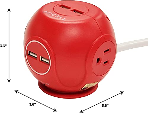 Accell Power Cutie - Compact Surge Protector with 3 Tamper Resistant 540J Surge Protected AC outlets and 4 USB-A Charging Ports, 6ft Cord, Yellow (D080B-049E)