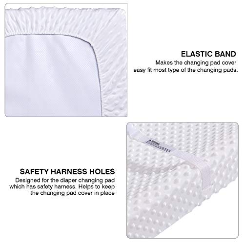 Changing Table Pad Covers AceMommy Ultra Soft Minky Dots Plush Changing Table Covers Breathable Changing Table Sheets Wipeable Diaper Changing Pad Cover for Infants Baby Boy Baby Girl White (2 Pack)