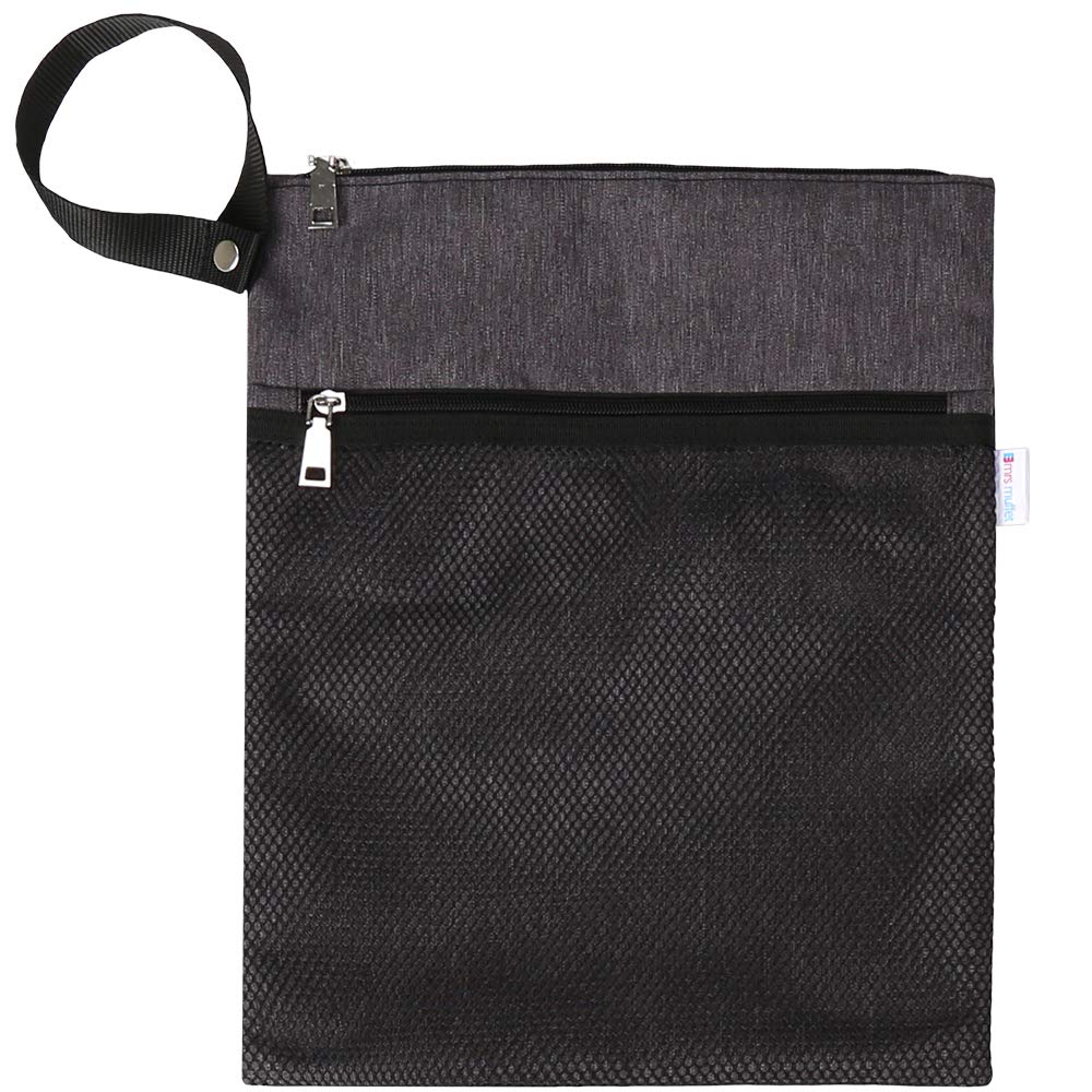 Wet Dry Bag for Cloth Diapers or Swimwear, Waterproof and Reusable with Snap Handle - by Mrs Muffet (Grey)