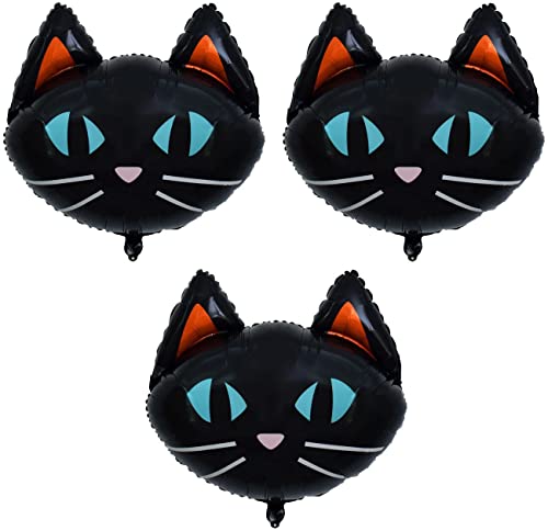 25.6" Black Cat Balloons - Cat Head Foil Balloon Decoration for Halloween Birthday Baby Shower Animal Party Day of Death Decor Supplier 3PCS