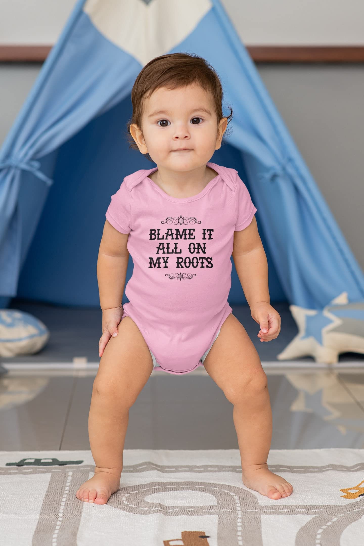Pop Threads Blame It All On My Roots Country Music Cute Funny Western Infant Baby Boy Girl Bodysuit Black 6M