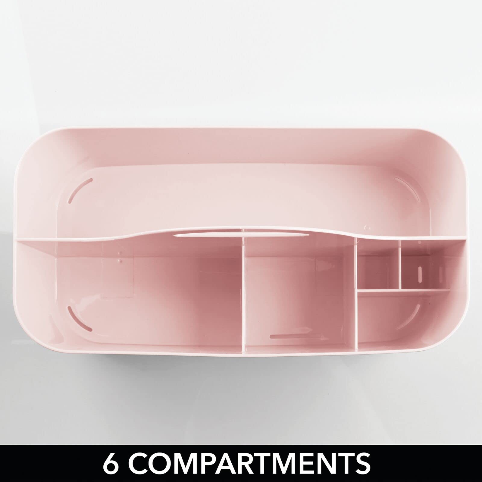 mDesign Plastic Portable Nursery Storage Organizer Caddy Tote - Divided Basket Bin with Handle - Holds Bottles, Spoons, Bibs, Pacifiers, Diapers, Wipes, Baby Lotion - Lumiere Collection - Light Pink