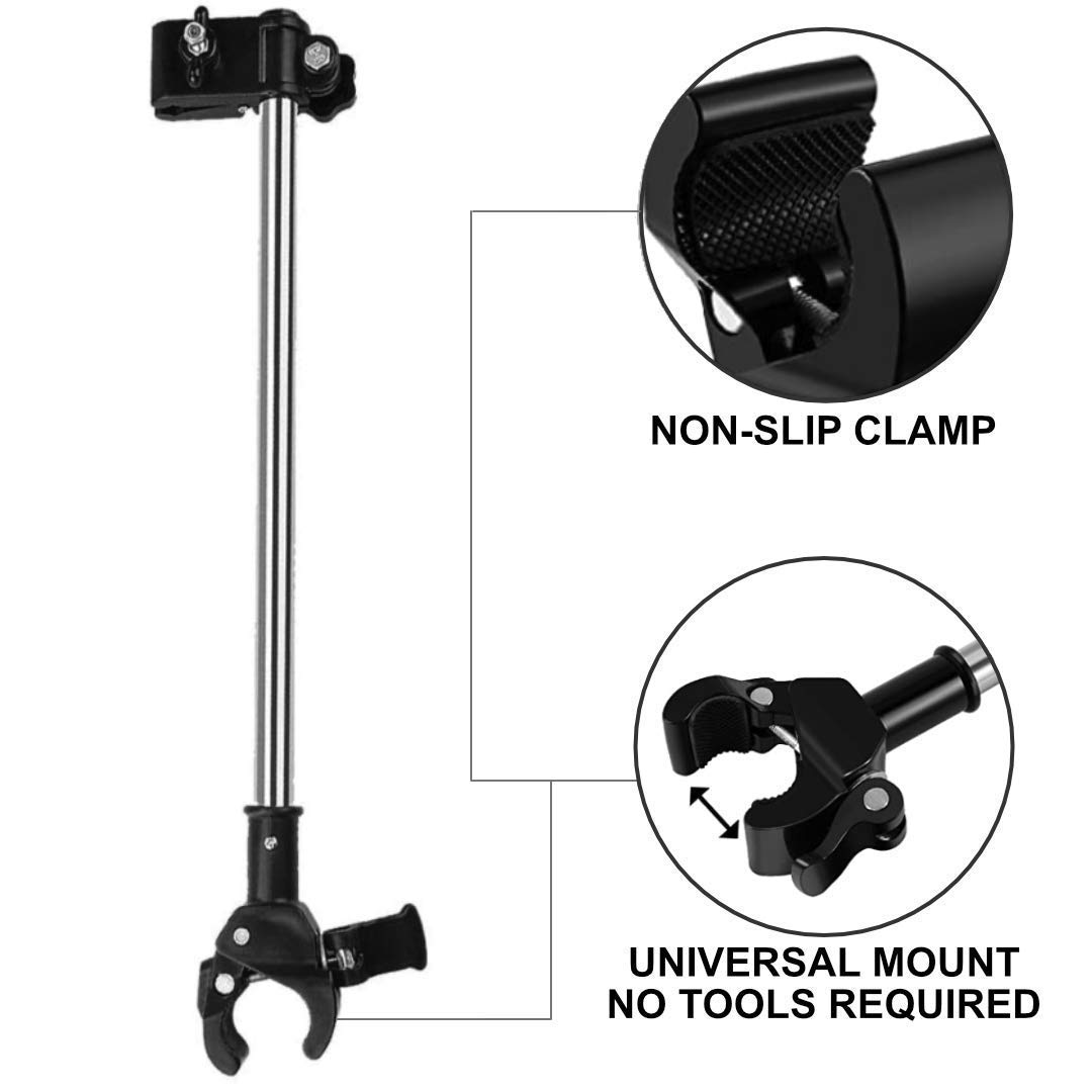 SILLY MONKEY Improved Design Umbrella Holder and Bonus Stroller Hook - Adjustable Parasol Clamp Mount for Stroller, Wheelchair, Rollator, Bike, Pram Sunshade - Complete with Non-Slip Multipurpose Clip