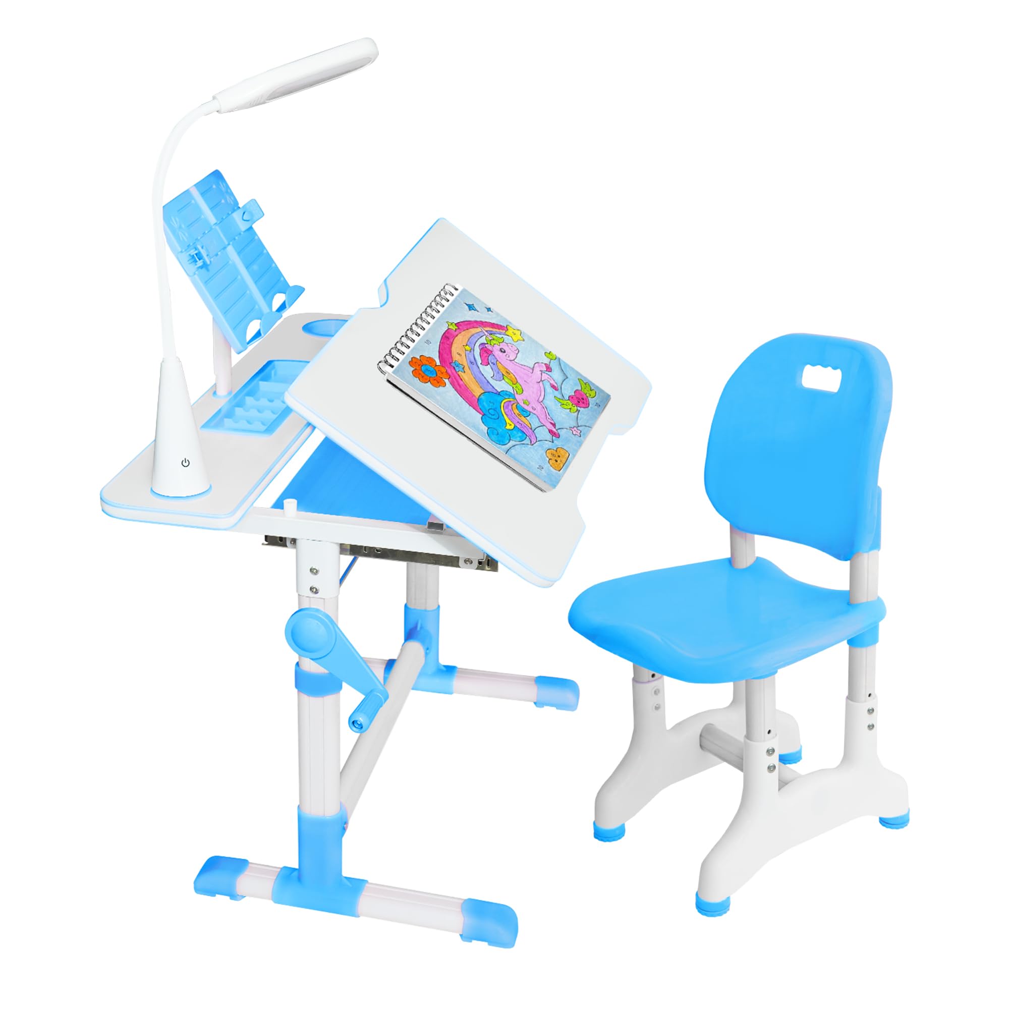 Gorilla Gadgets Kids Table and Chair Set, Height Adjustable Children's Study Desk - for Baby Bedroom, Game Rooms, Night Light Included (DSK-Kids-BLU)