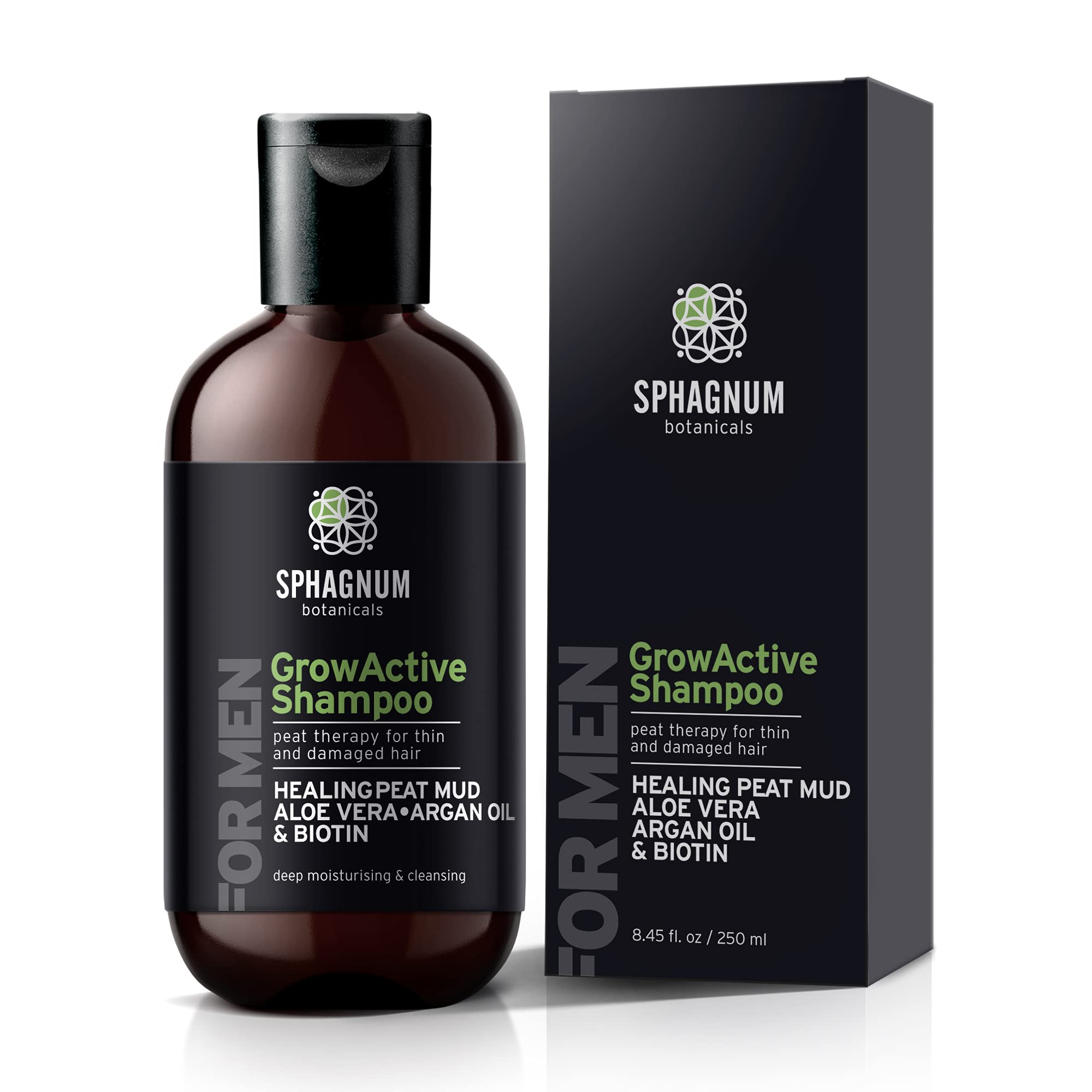 Hair Growth Shampoo for Men - Natural Biotin Boost with Argan Oil, Aloe Vera and Peat Mud - Effective Hair Loss Treatment for Thinning Hair - Helps With Dandruff