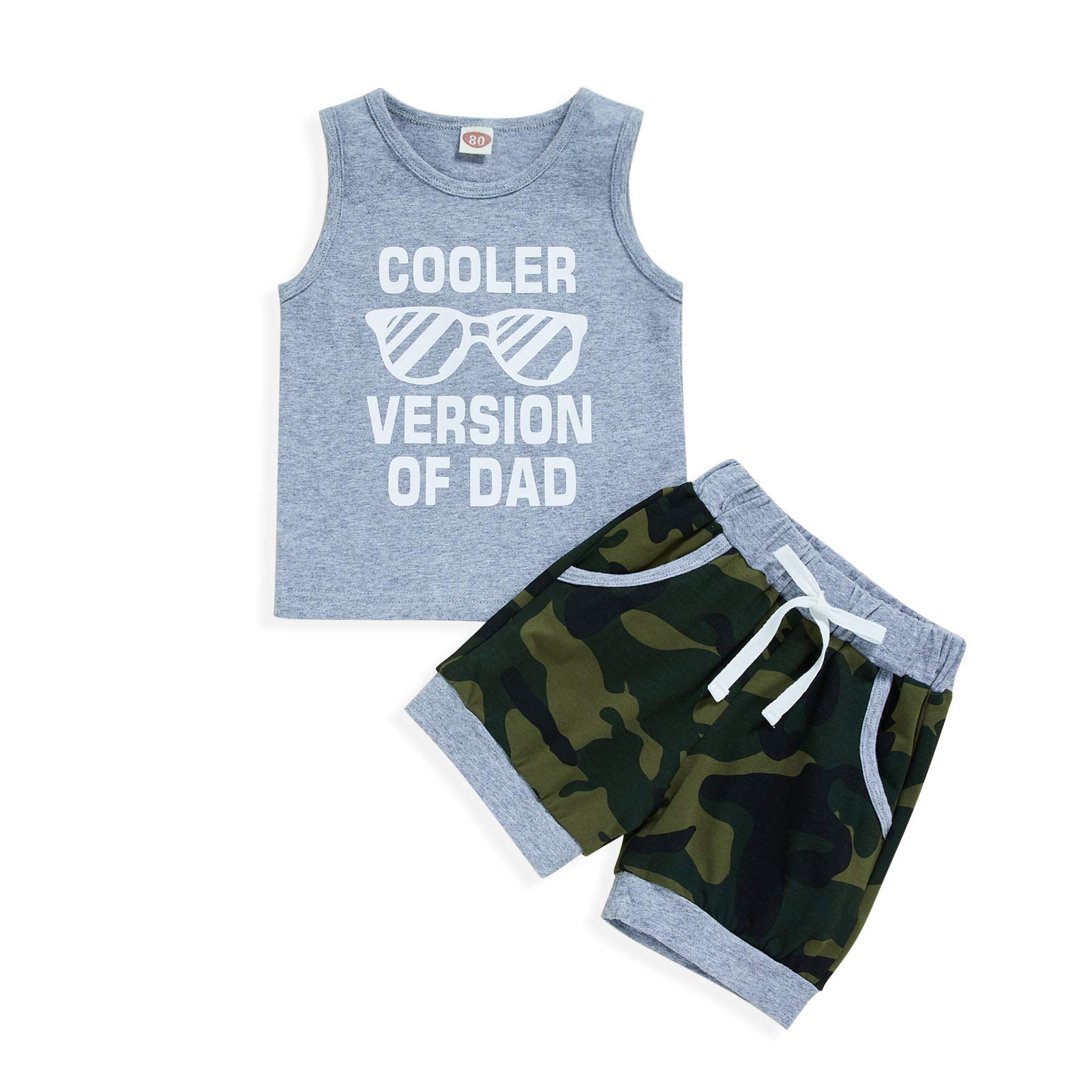 Sinhoon Baby Boy Shorts Clothes Toddler Cooler Version of Dad Print Vest Tops Camouflage Pants Summer Outfit 2Pcs Set(Gray,18-24 Months)