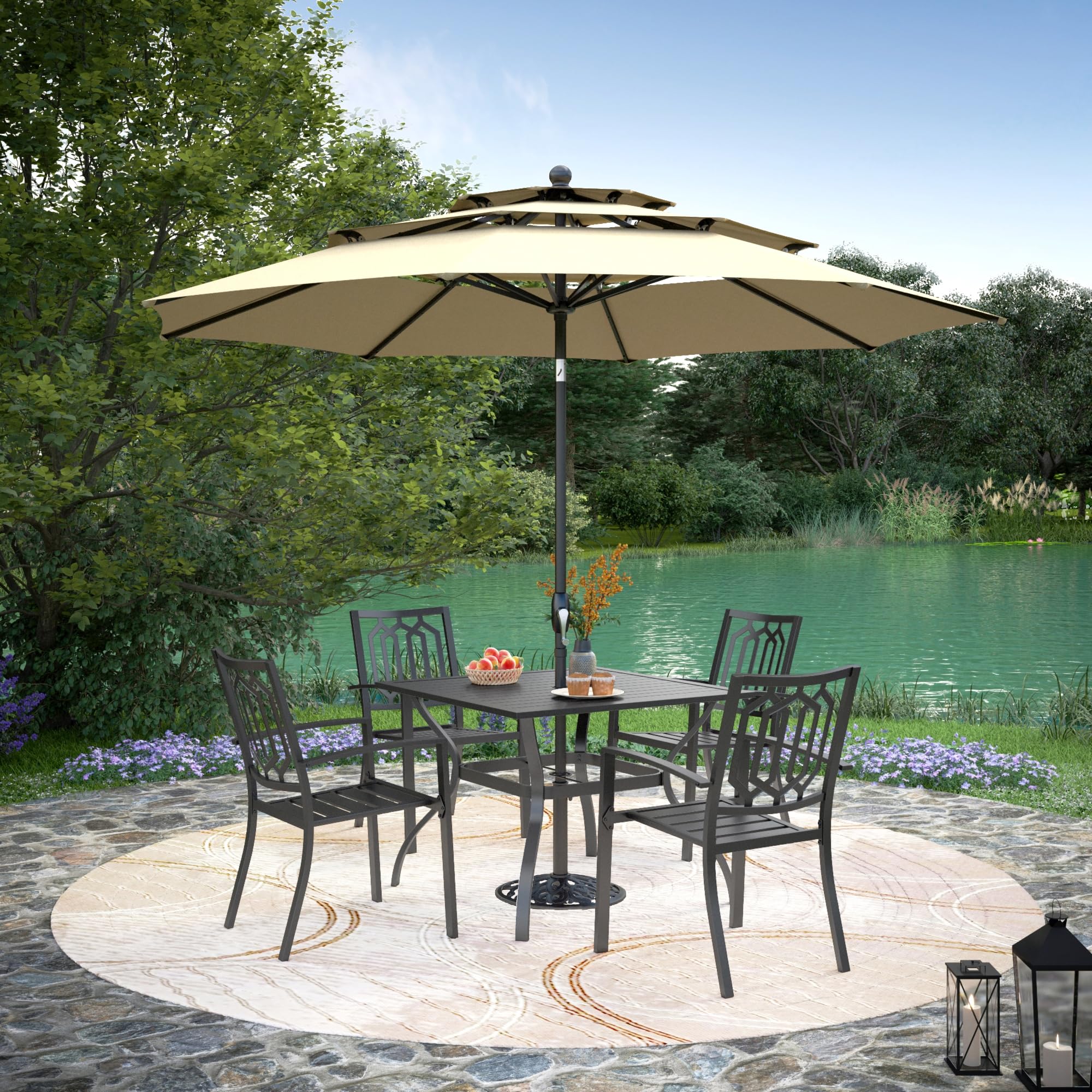 PHI VILLA Set of 2 Metal Patio Dining Chairs, Indoor/Outdoor Portable Patio Chairs, Stackable Bistro Chairs for Garden, Backyard, Lawn - Support 300 lbs