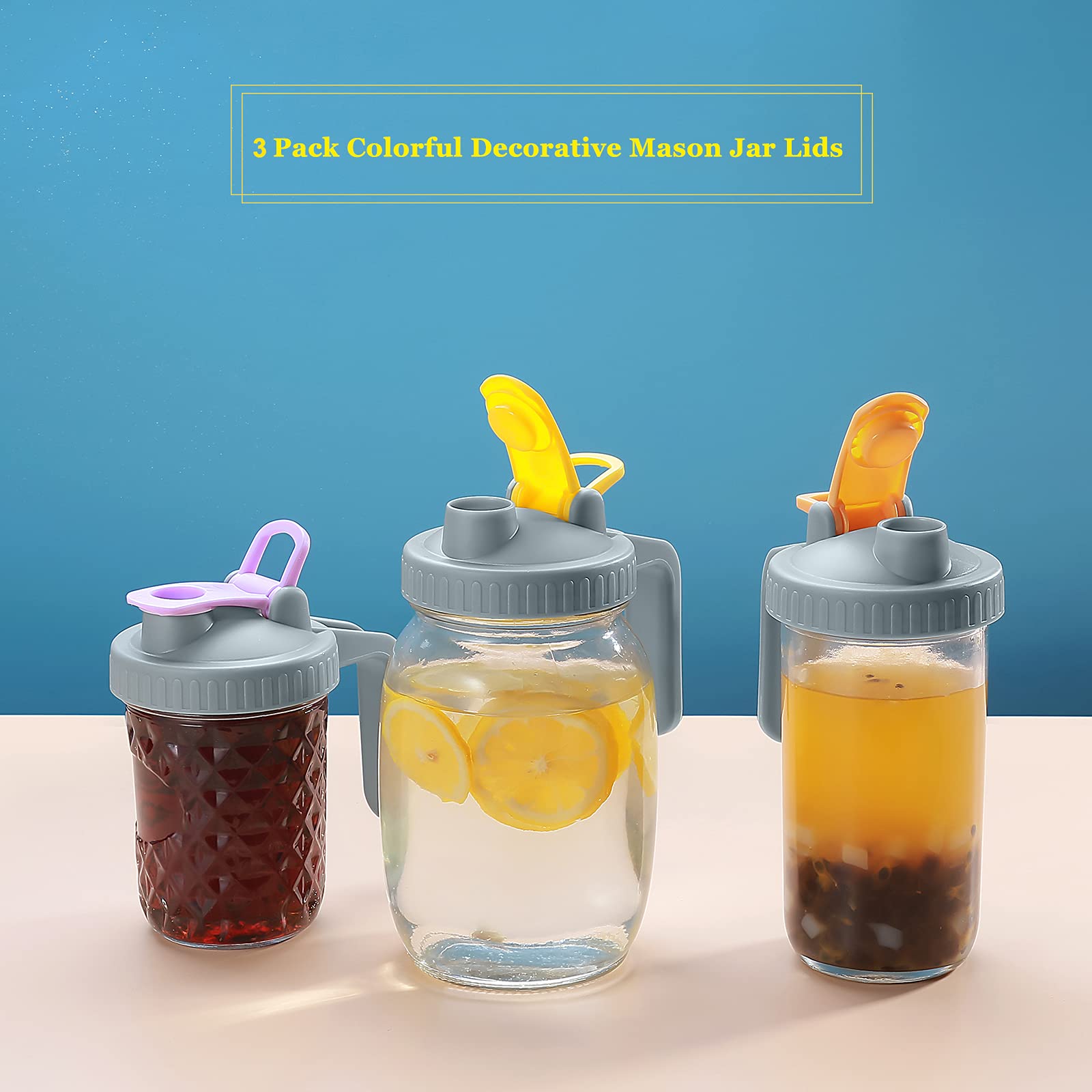 3 Pack Wide Mouth Mason Jar Pouring Spout Lid with Handle for Ball Mason Jars, Leak-free and Airtight, Turns your Mason Jar into Pitcher