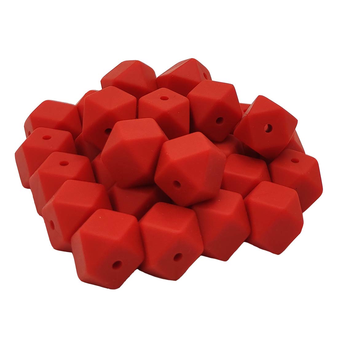 30pcs Mandarin Red Color 17mm Hexagon Silicone Beads Teething Pearl Beads BPA Free Silicone Geometry Beads Teether for Mom Jewelry Necklace Making