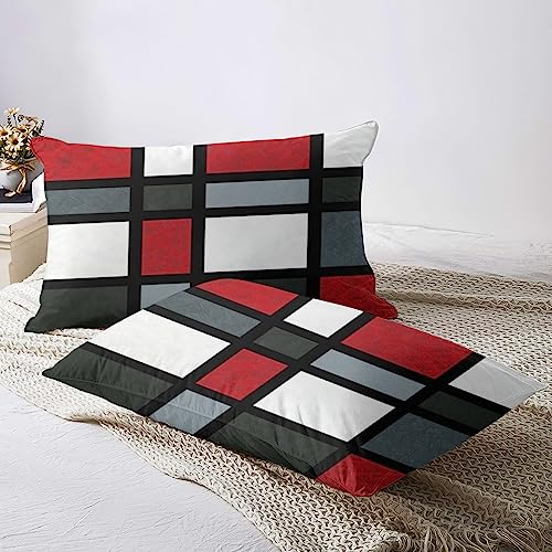 Bedding Sheet Bed Sets, Red Gray Black White Geometric Soft 3-Pieces Duvet Cover Set Comfy 1 Comforter Cover & 2 Pillowcases for All Season Twin(68"ร90")