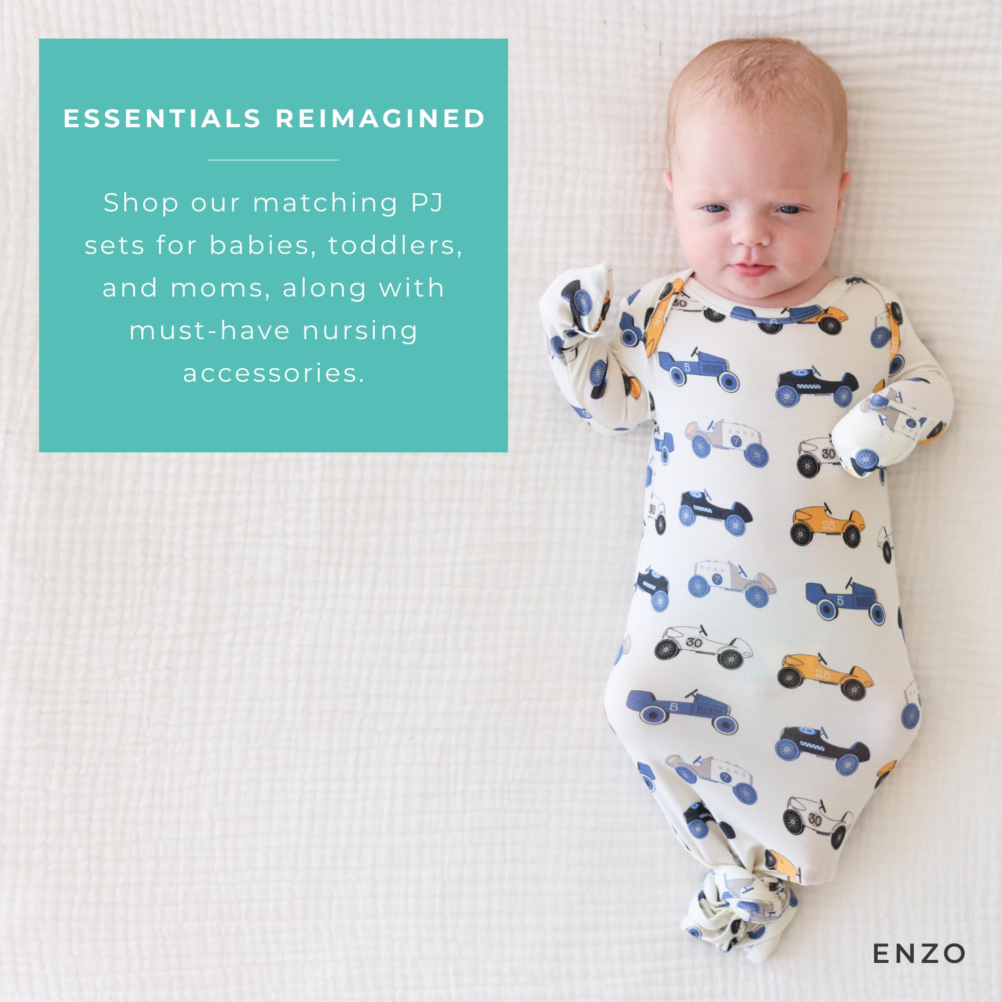 Posh Peanut Infant Gown - Unisex Soft Baby Clothes - Viscose from Bamboo Infant Layette Swaddle Wear- 0-3 Months (Enzo Knotted)