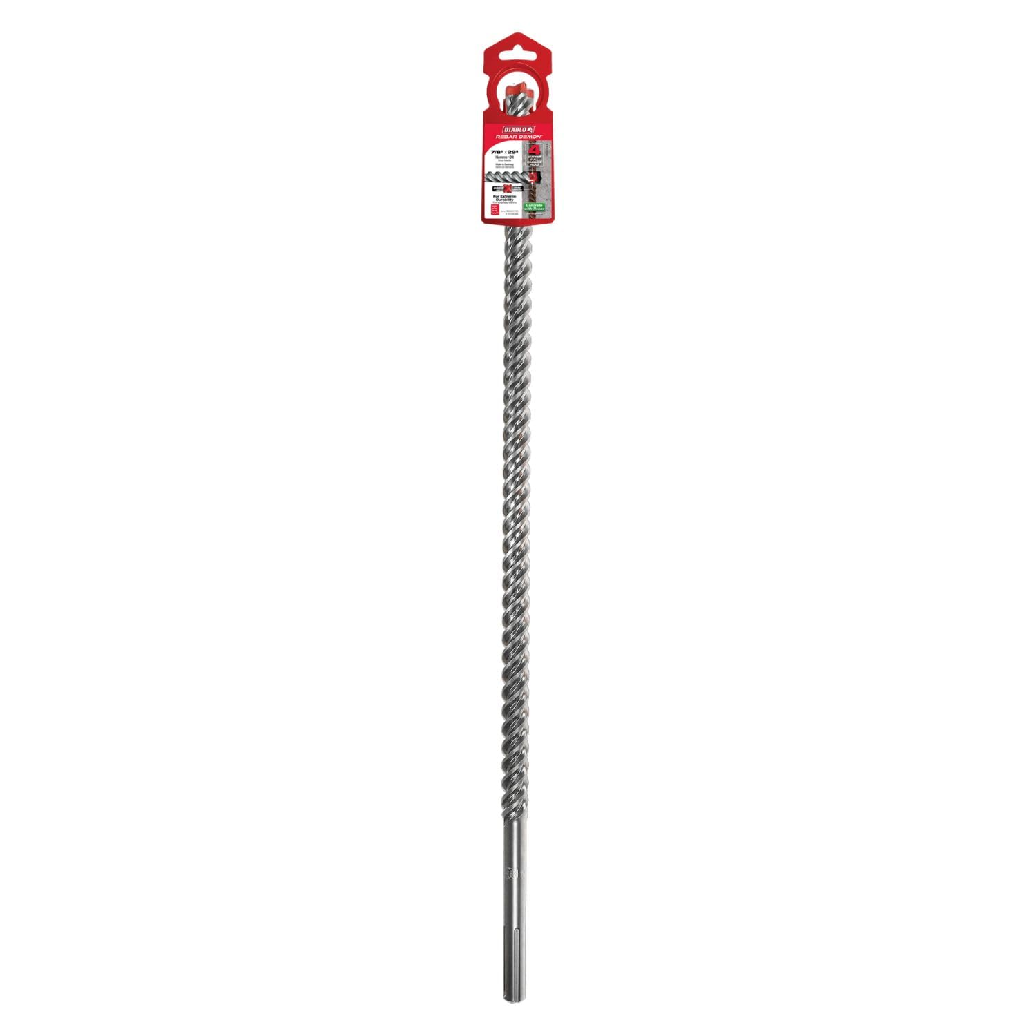 Diablo Rebar Demon SDS-Max 4-Cutter Full Carbide Head Hammer Drill Bit with Tri-Metal Fusion Welding - 7/8" Diameter, 29" Length, 24" Working Length - DMAMX1190