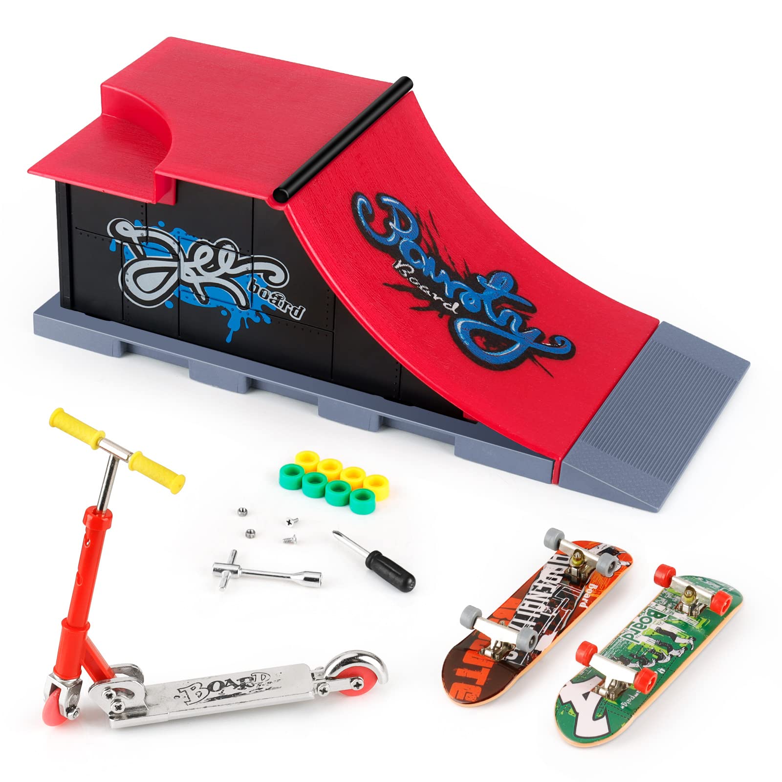 KETIEE Mini Finger Skateboard Ramp Set, Skateboards Park Ramp Kit with Tools for Fingerboards Training, Fingerboard Finger Toy for Adults & Kids