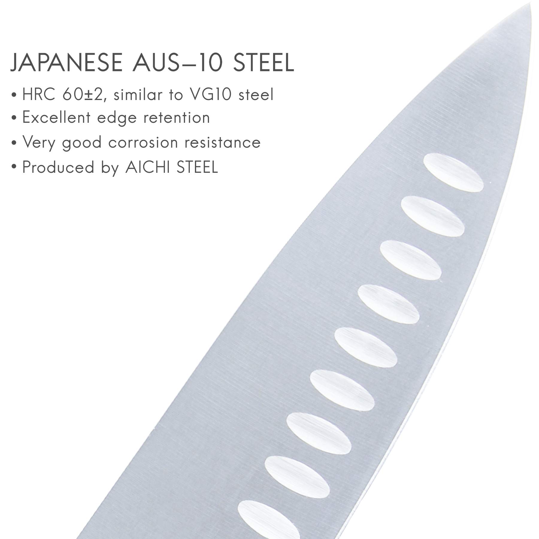 Fortune Candy 8 Inch Chef’s Knife - Japanese AUS-10 Stainless Steel Kitchen Knife - Full Tang, Classic Handle (Silver)