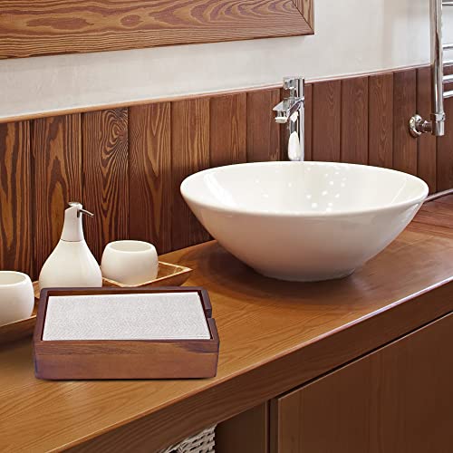 Acacia Guest Towel Napkin Holder 10x6", Paper Hand Towels Tray Holds Paper & Cloth Linen Napkin on Table, Kitchen Counter, Bathroom - Durable, Natural, Dark Stained Organizer for Party, Wedding, Event