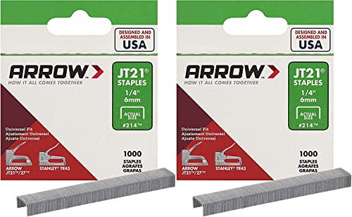 Arrow Fastener 214 Genuine JT21 1/4-Inch Staples, 1,000-Staples - 2 Pack