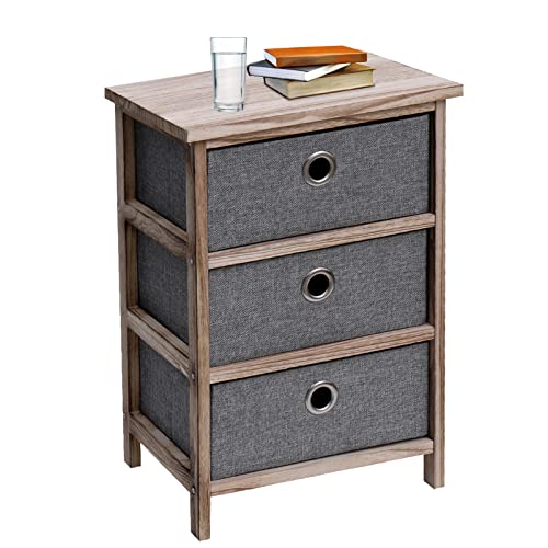 Babion Nightstand with 3 Drawers, Bedside Tables for Bedroom, Hallway, Nightstand Storage Cabinet, End Table with Organizer Fabric Drawers, Wood Top Fabric Dresser, Gray