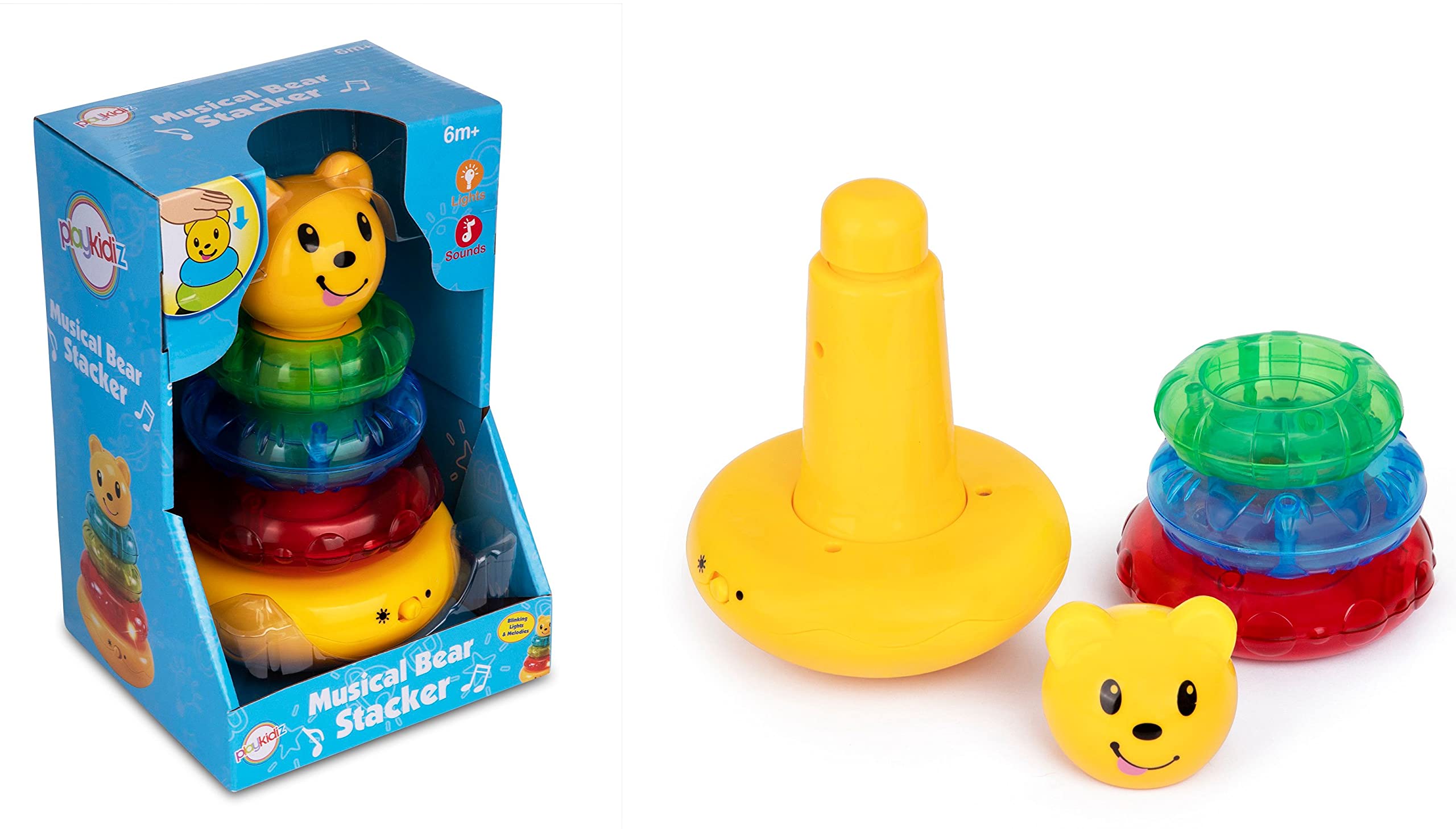 Playkidz Musical Bear Ring Stacker, Stacking Rings Toy with Lights and Sounds for Toddlers - Sensory and Educational Toy for Girls and Boys, Great Birthday Gift