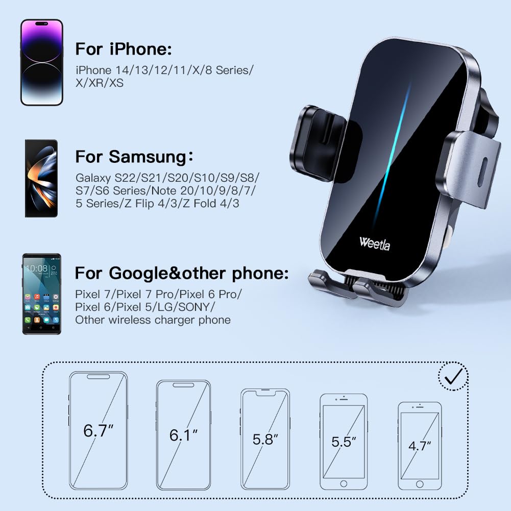 ๐ฎ๐ฌ๐ฎ๐ฏ ๐ก๐ฒ๐ Weetla Wireless Car Charger,Charging Auto-Alignment, Air Vent 360ยฐ Adjustable Auto-Clamping Car Phone Holder Mount Wireless Charging for iPhone 15/14/13/12/11/Pro Max (Gray)