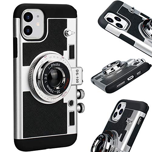 iPhone 11 Case, Awsaccy 3D Cool Unique Cute Camera Design Case PC + Silicone Cover Case with Long Strap Rope for Apple iPhone 11 6.1 inch 2019 Release (Moderate Hardness), Black