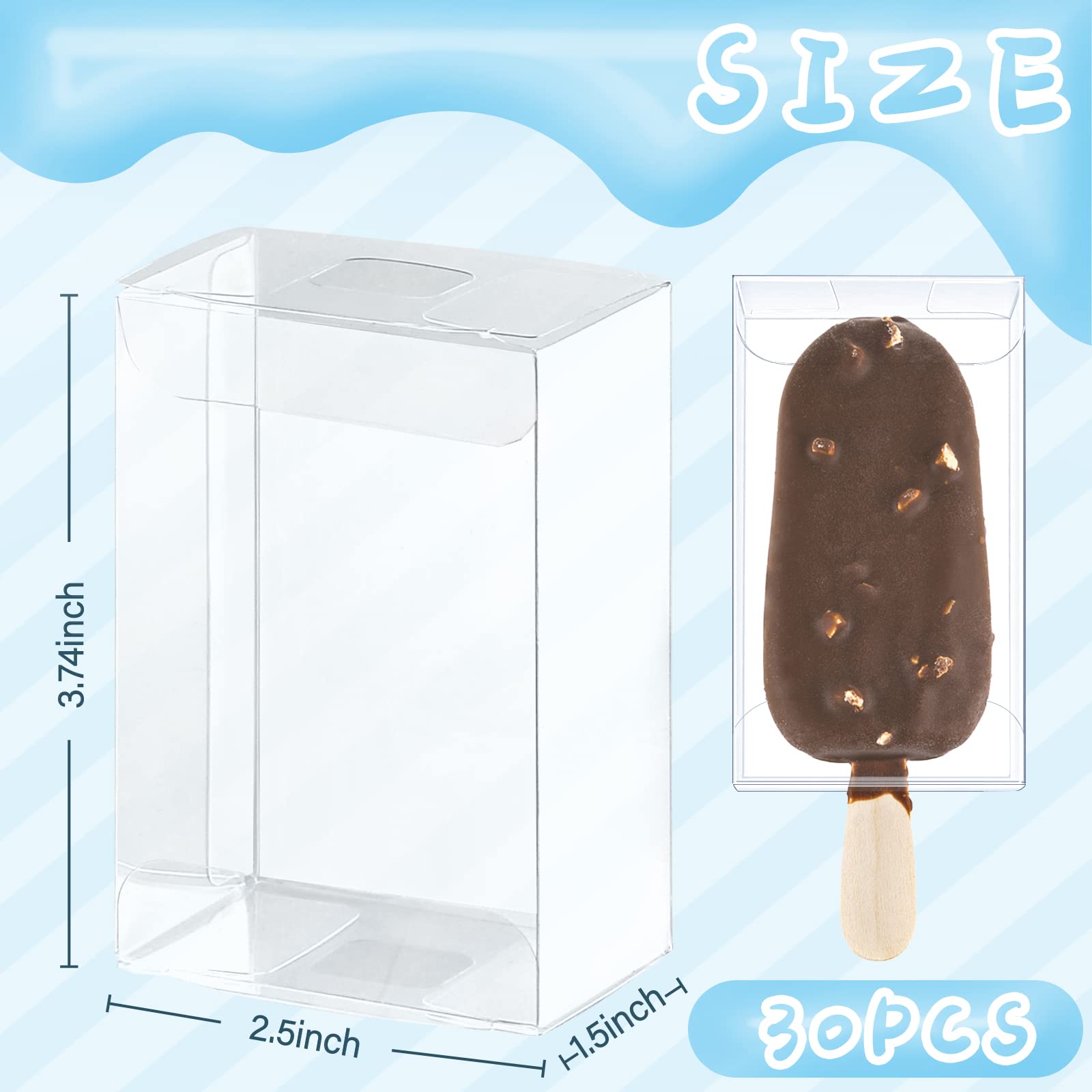 VGOODALL Small Popsicle Clear Box Set, 30PCS Cakesicle Clear Boxes Food Candy Treat Boxes for DIY Baking Wedding Baby Shower Kids Birthday Party