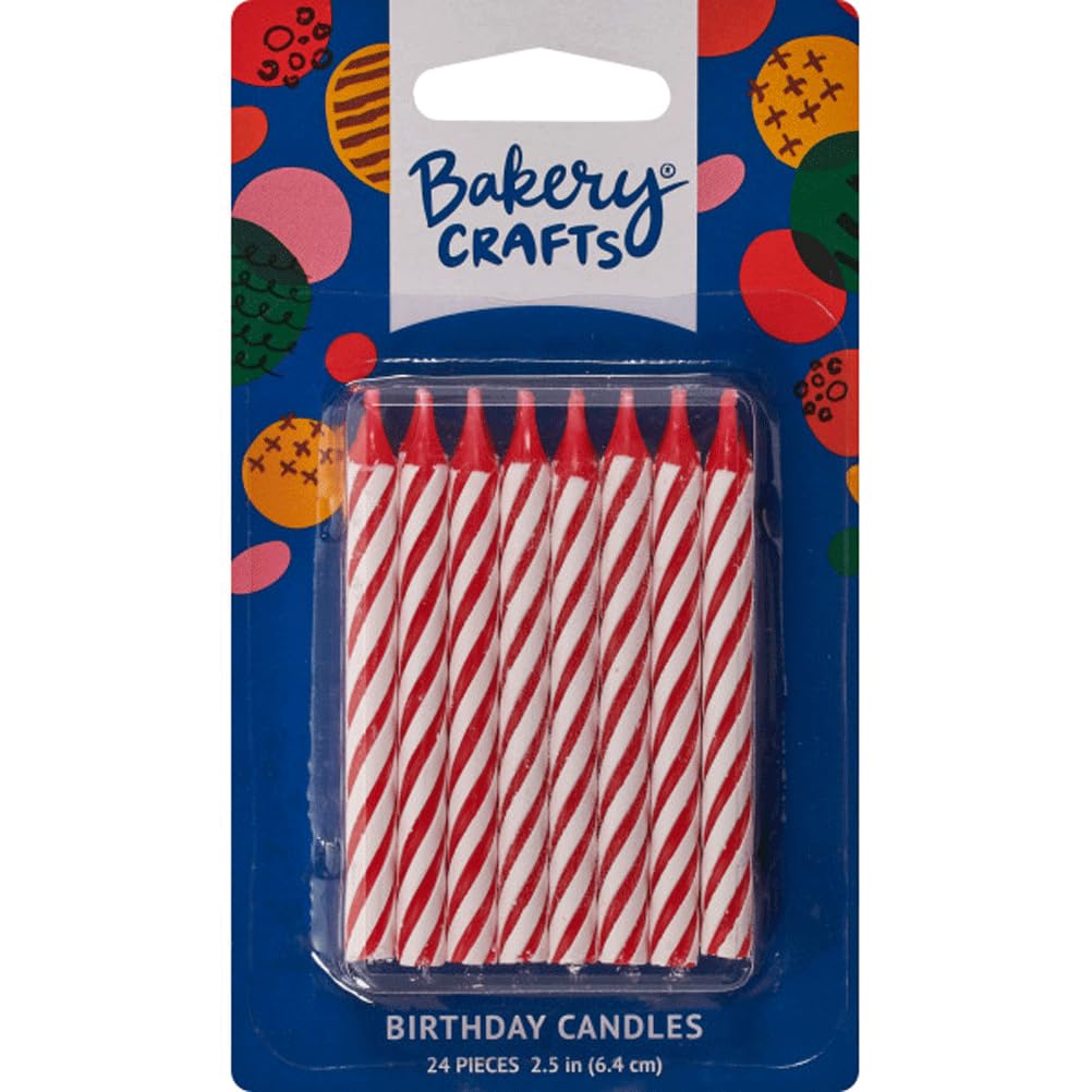 Candy Stripe Smooth and Spiral Birthday Cake Candles, 24 pc (Red)