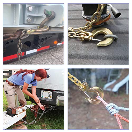 Accoladesound 2PCS 3/8 Inch Clevis Slip Hook with Safety Latch, G70 Forged Steel for Trailer, Heavy Duty Chain Hooks Deck Hauler Receiver Hitches Trailer,18,000lbs Capacity, Gold