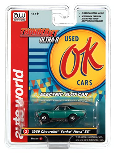 Auto World Thunderjet OK Used Cars 1969 Chevrolet Nova SS (Green) HO Scale Slot Car