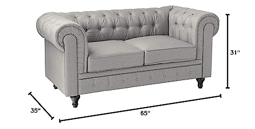 Container Furniture Direct Grace Collection Chesterfield Button Tufted Bonded Leather Living Room Loveseat, Grey
