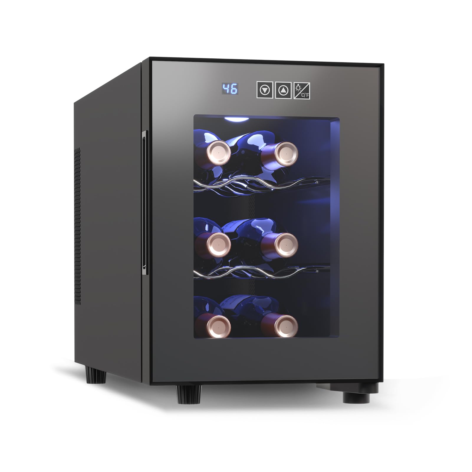 JINJUNYE 6 Bottle Wine Cooler Refrigerator, Wine Fridge Small, Countertop Wine Cooler with Digital Temperature Control, 46-66℉ Mini Freestanding Wine Cellars Glass Door, Gift for Wine Lover