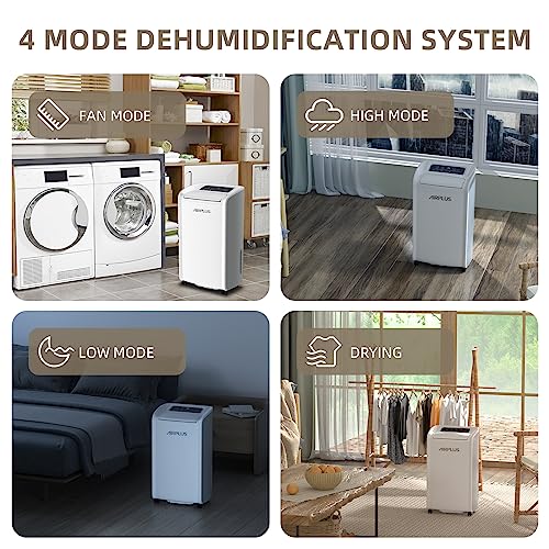 AIRPLUS 4,500 Sq.Ft 70 Pint Dehumidifiers for Basement and Home-Dehumidifier with Drain Hose,Efficient,Energy-with Dual Protection and 4 Smart Modes,24H Timer,Defrost,for Bedroom,bathroom,Large Room