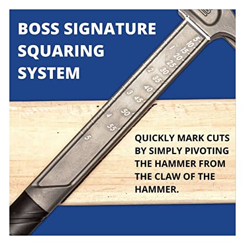 Boss Hammer Pro Series Titanium Hammer with Over-Molded No-Slip Rubber Grip - 16 oz, Construction Grade, Dual Side Nail Pullers, Milled Faced - BH16TIM