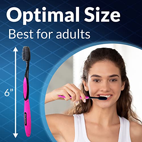 Charcoal Toothbrush 6 Pack, Natural Teeth Whitening Solution - Ultra Soft Tooth Brush - Gentle, Slim Brush Head - Black Toothbrushes for Adults Working Great with Activated Charcoal Toothpaste