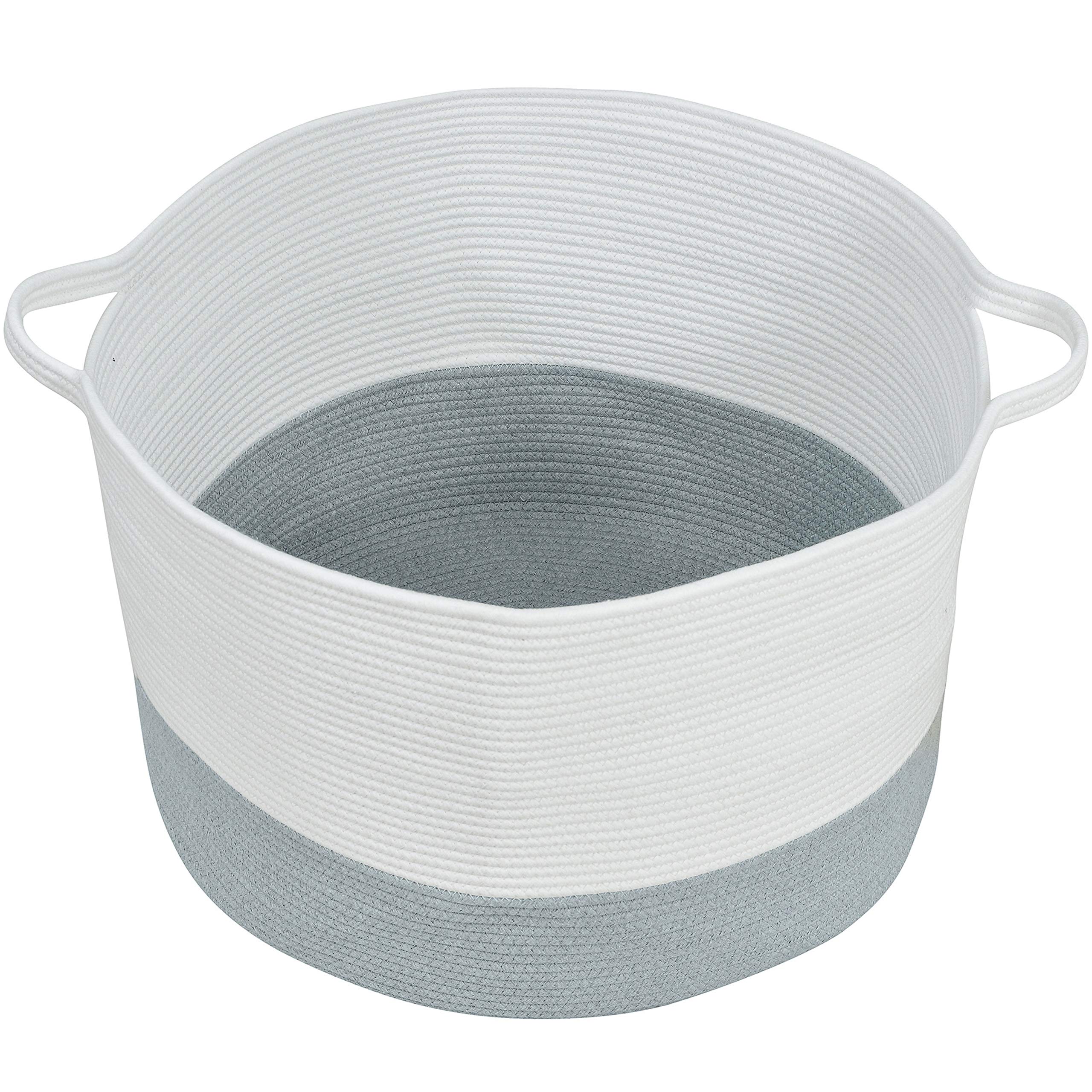 Large Blanket Basket | Cotton Rope Basket for Blankets Living Room | Size 21.7" x 21.7" x 13.8" | Large Basket for Blankets | Baby Laundry Basket |